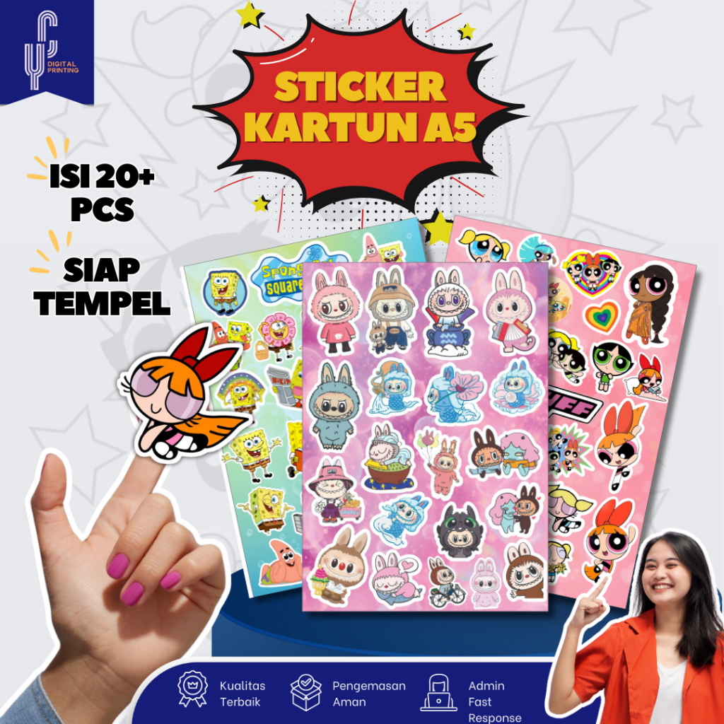 Jual Sticker Kartun Labubu Power Puff Girls Spongebob Bahan Vynil ...