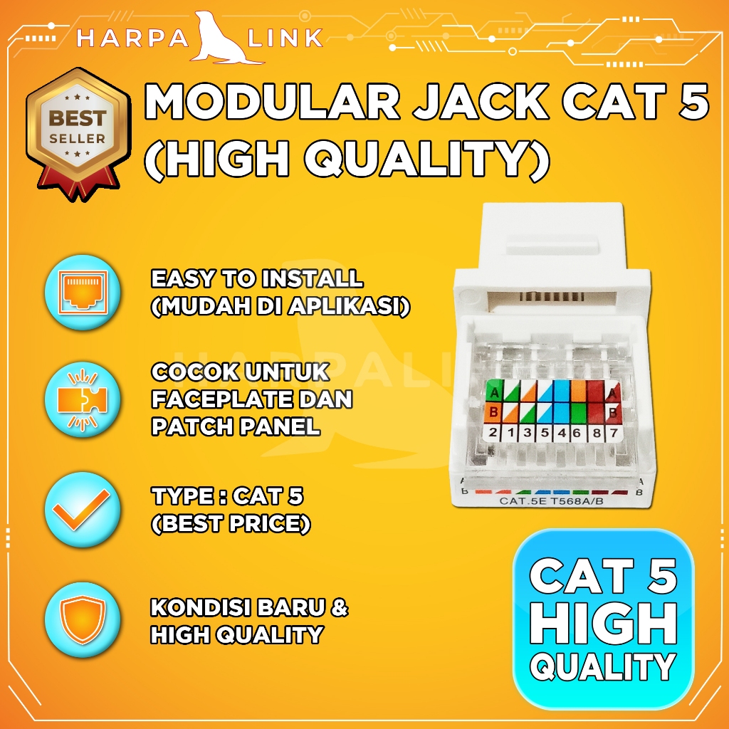 Jual Modular Jack RJ45 Cat 5 Untuk Faceplate Dinding Wall / Konektor ...