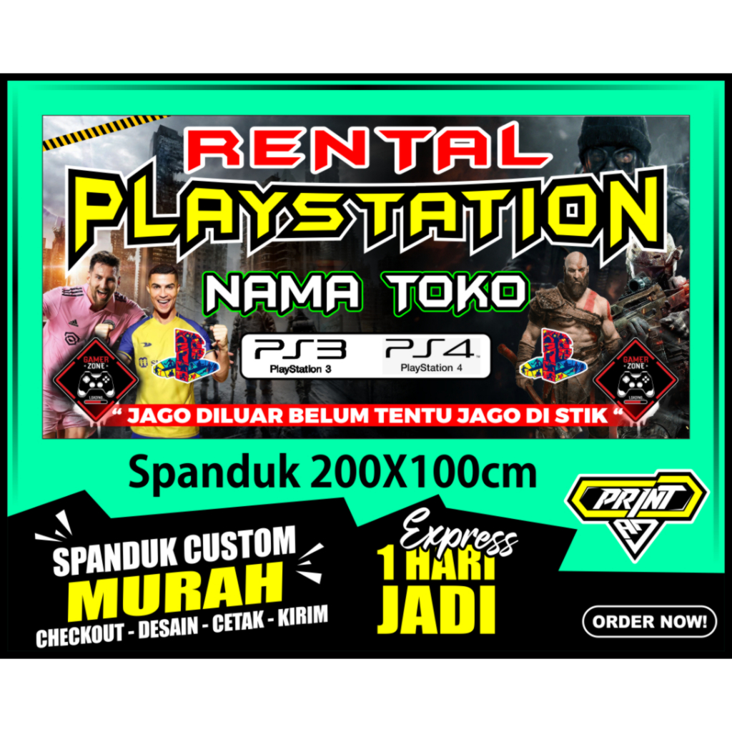 Jual Banner RENTAL PS, Spanduk RENTAL PLAYSTATION 200X100 cm, COD ...