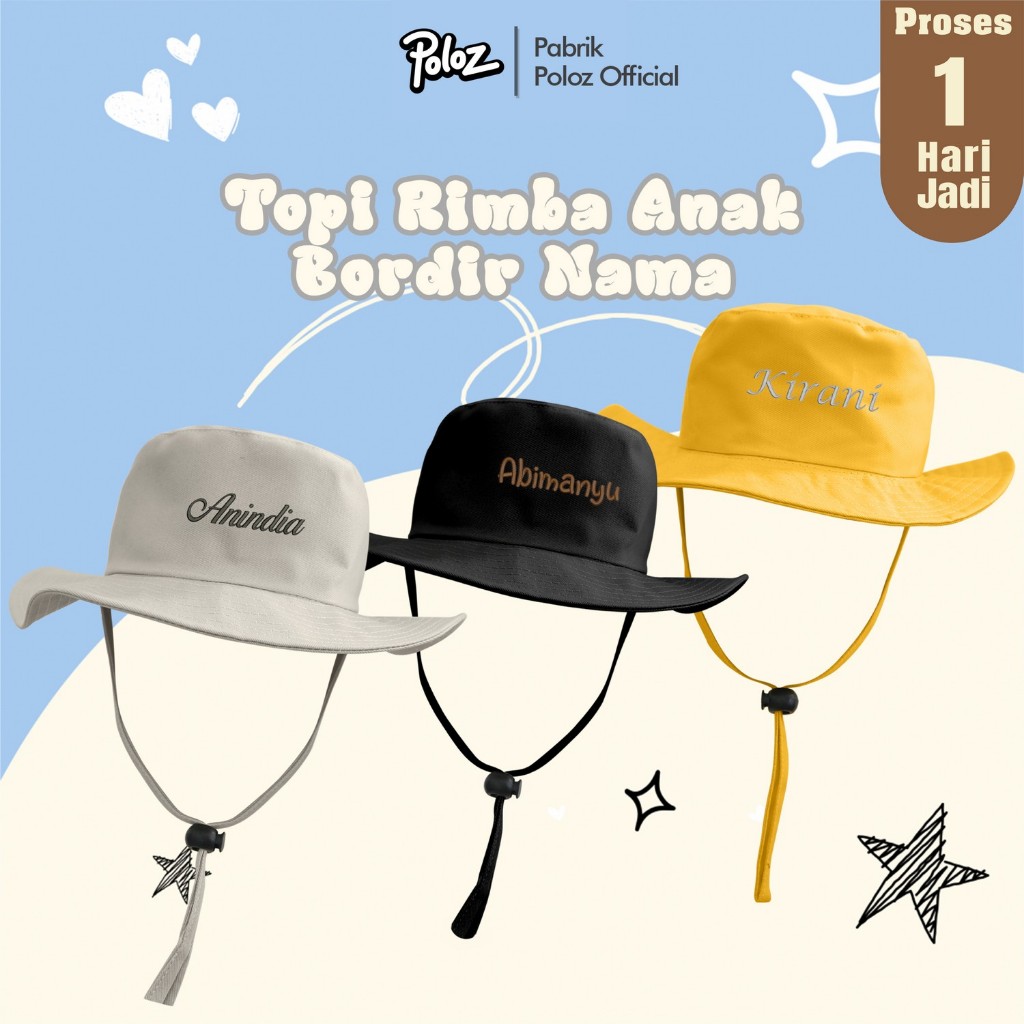 Jual TOPI RIMBA BORDIR NAMA ANAK CUSTOM BORDIR NAMA ANAK BAYI LUCU TOPI ...
