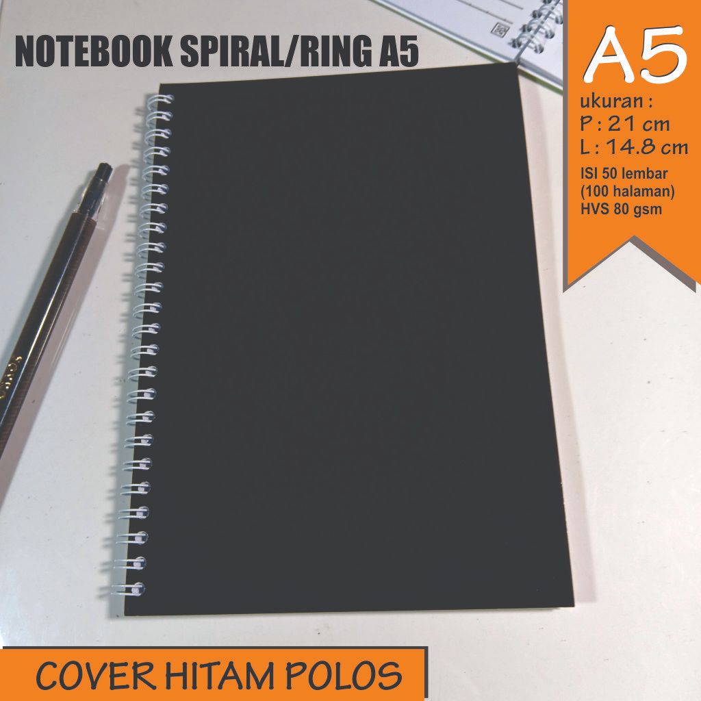 Jual NOTEBOOK SPIRAL A5/ COVER POLOS HITAM /Buku Catatan/Jurnal/Buku ...
