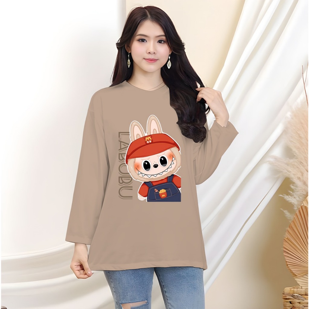 Jual Kaos Oblong Lengan Panjang Wanita Labubu Merah | Shopee Indonesia