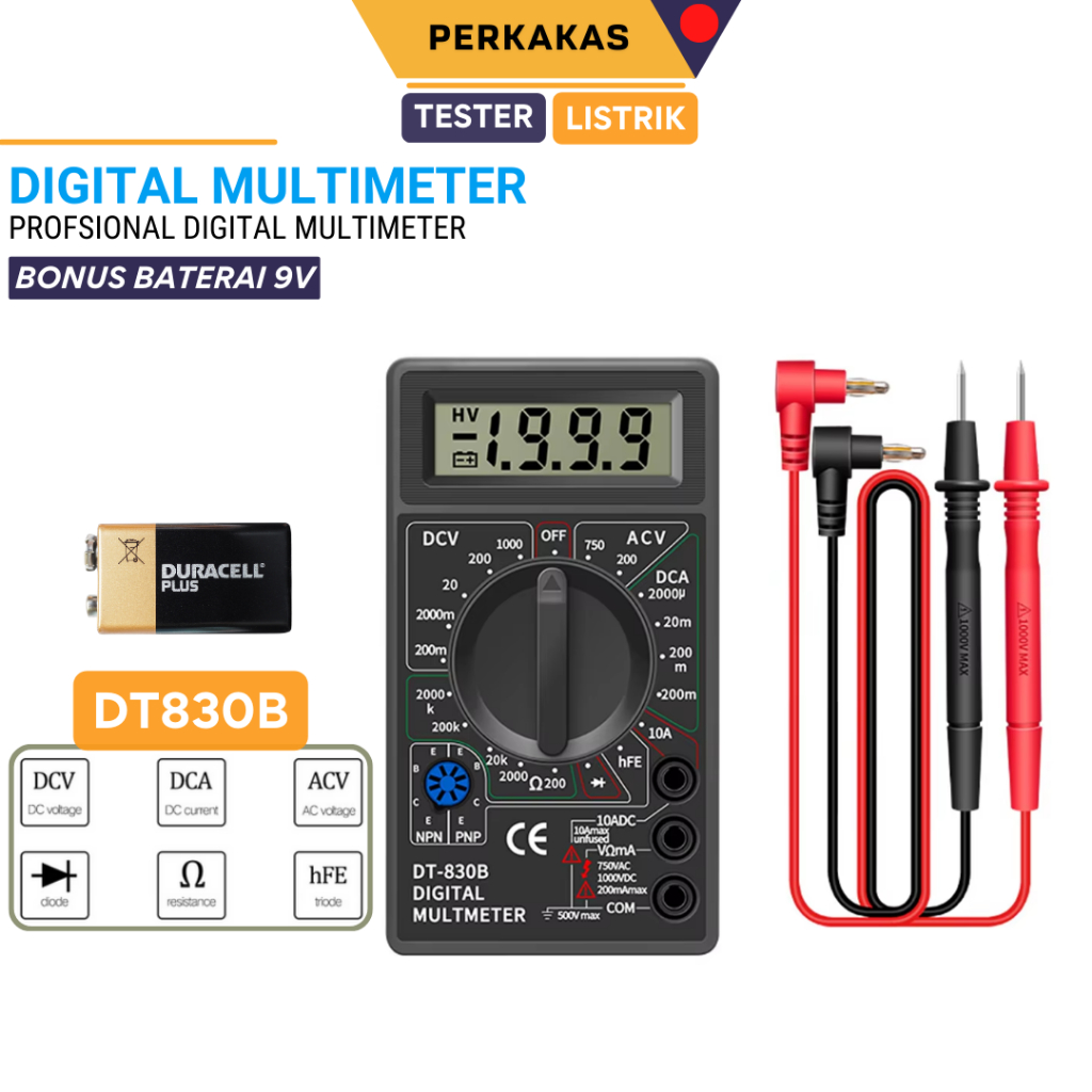 Jual Multimeter DIgital DT830 Alat Pengukur Arus Tegangan Listrik ...