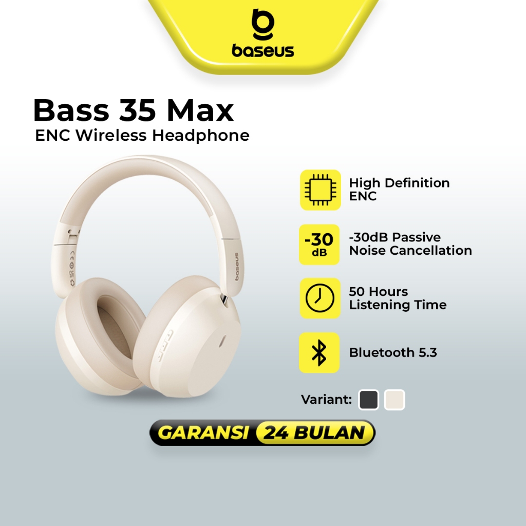Jual Baseus Bass 35 Max Headphone Bluetooth Passive Noise Cancellation ...