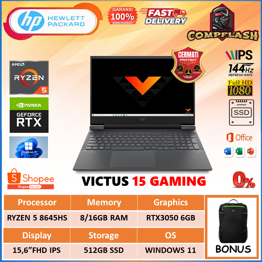 Jual HP VICTUS GAMING 15 FB2777AX RYZEN 5 8645HS RTX3050 6GB/ RAM 8GB ...