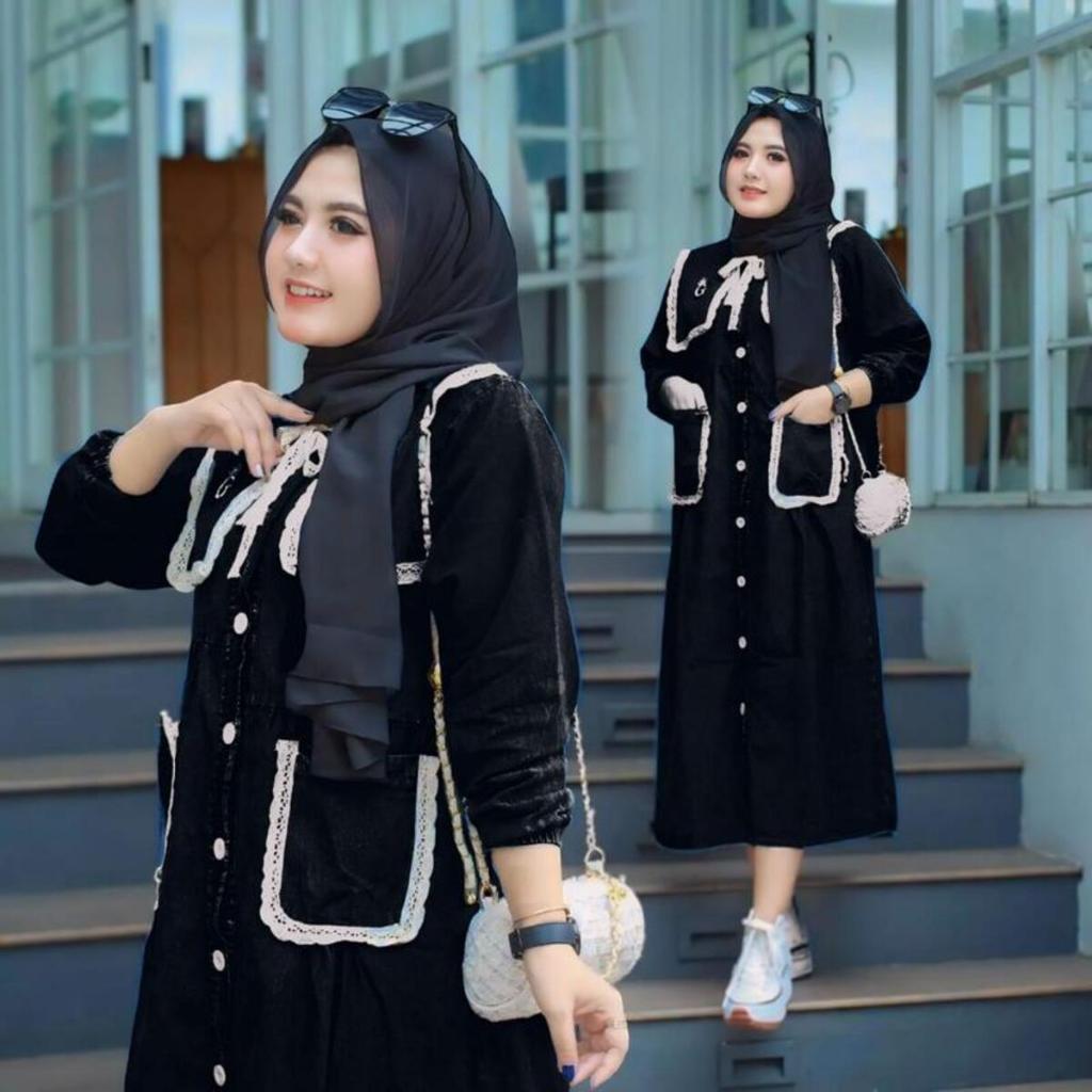 Jual Long Tunik Jeans Terbaru Midi Dress Busui Tunik Levis Kancing Baju ...