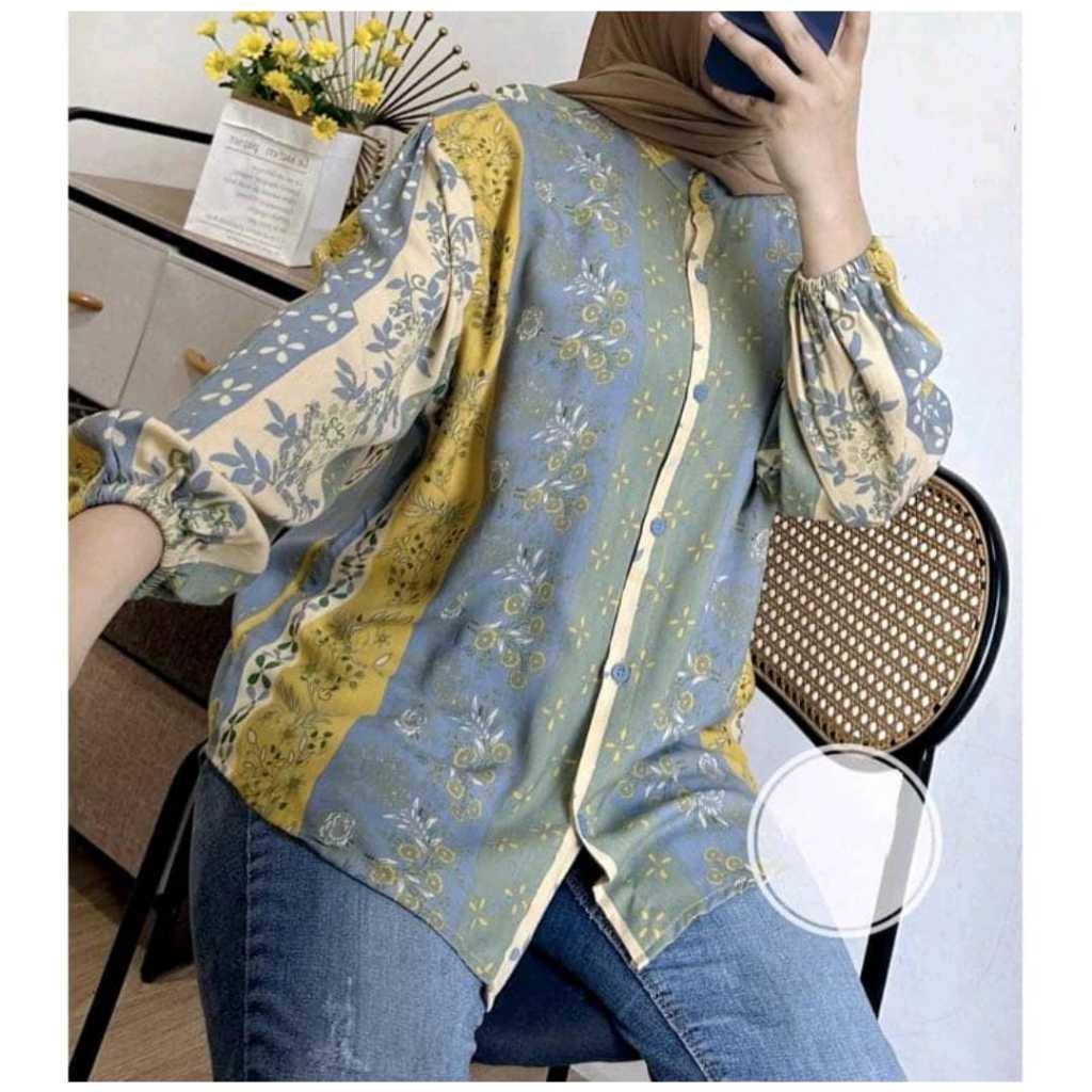 Jual Atasan Wanita Lengan Panjang /Kameja Bahan Rayon Premium Motif ...
