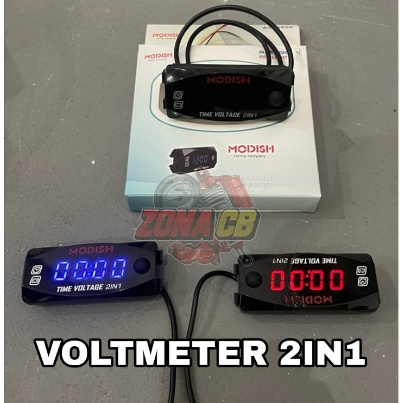 Jual VOLTMETER AKI 2 IN 1 UNIVERSAL/ Volmeter aki digital plus jam 2in1 ...