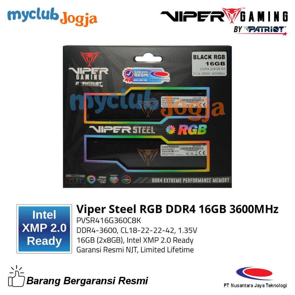 Jual RAM DDR4 16GB (8GBx2) 3600MHz XMP PATRIOT VIPER STEEL RGB DDR4 PVSR416G360C8K | Shopee ...