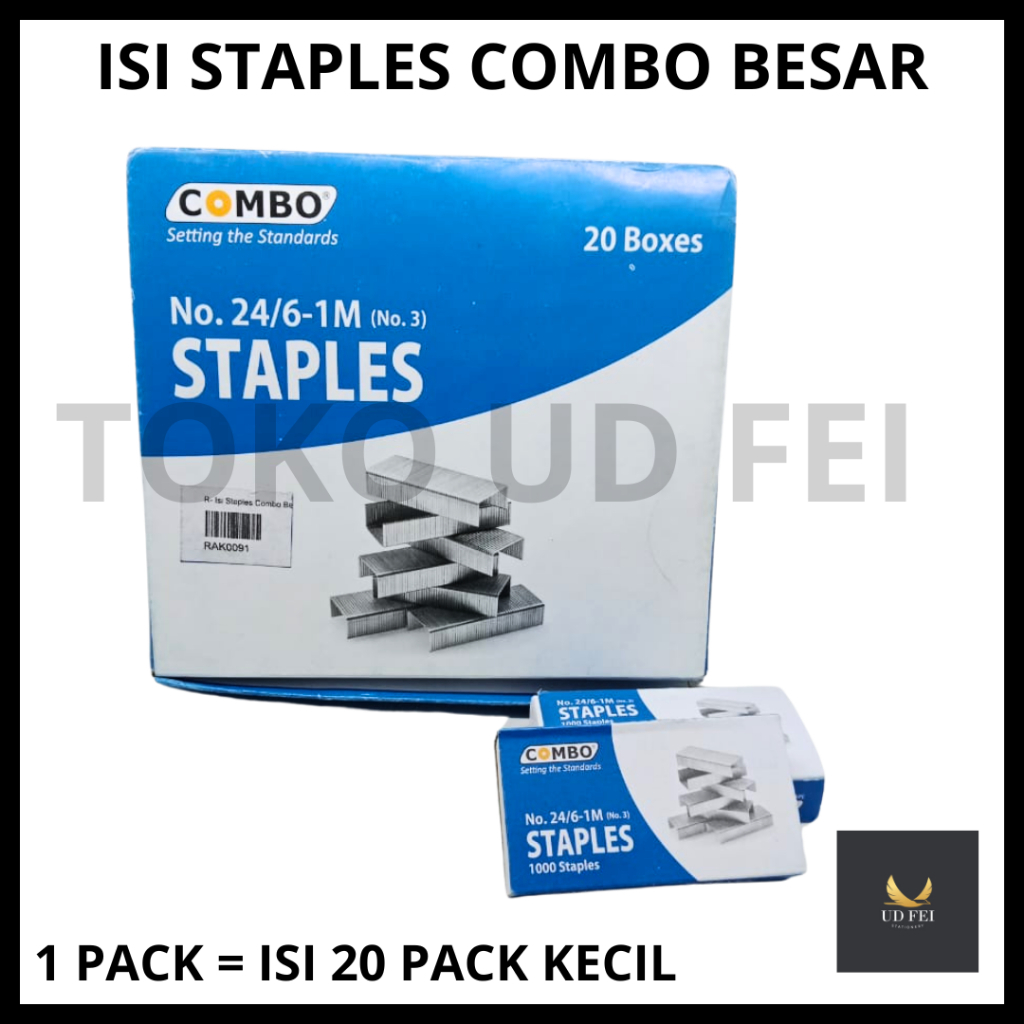 Jual (1 PACK = ISI 20 PACK KECIL) ISI STAPLES COMBO BESAR/ ISI STAPLES ...