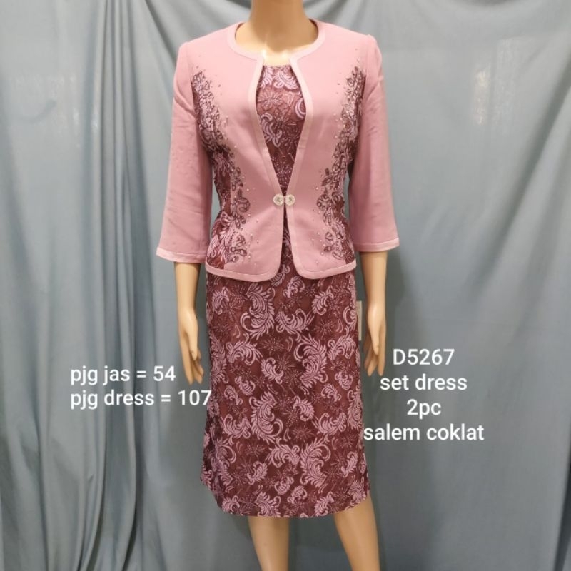 Jual setelan dress DRAGON 5267 salem coklat | Shopee Indonesia