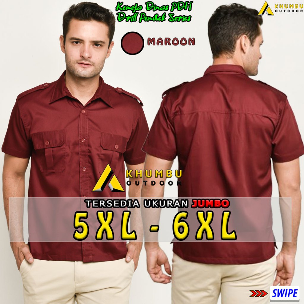 Jual Kemeja Kerja PDH Lengan Pendek Ukuran JUMBO 5XL-6XL Warna MAROON ...