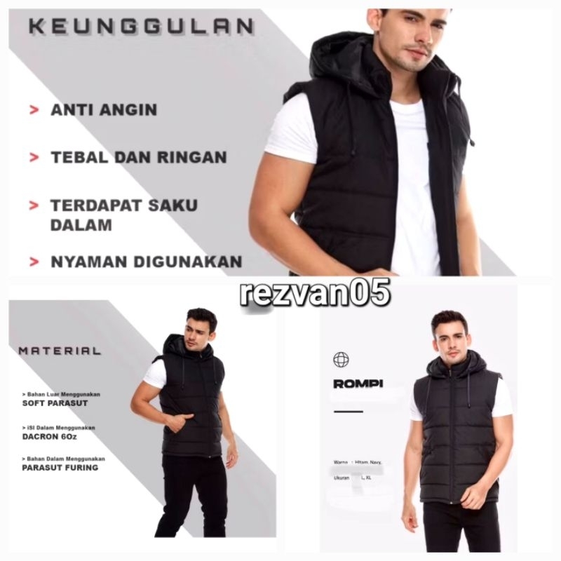 Jual Rompi pria dewasa polos 2 warna Navy dan hitam/jacket rompi pria ...