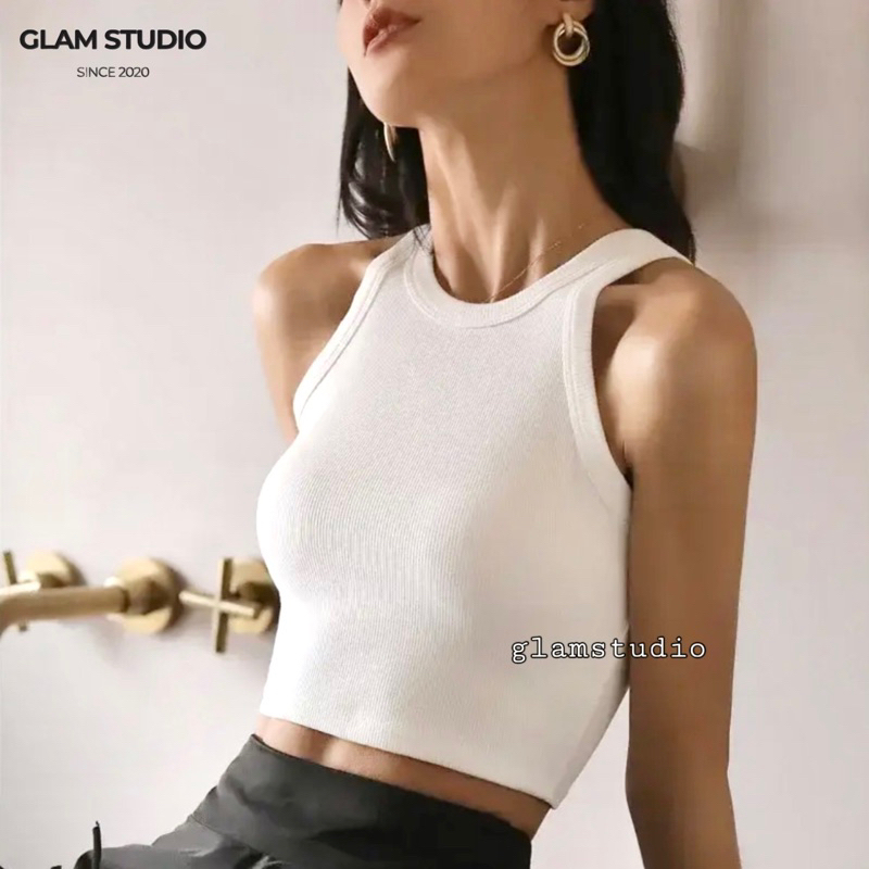 Jual Glamstudio - Tank Top Crop Rib Premium Korea kekinian Tantop Senam ...