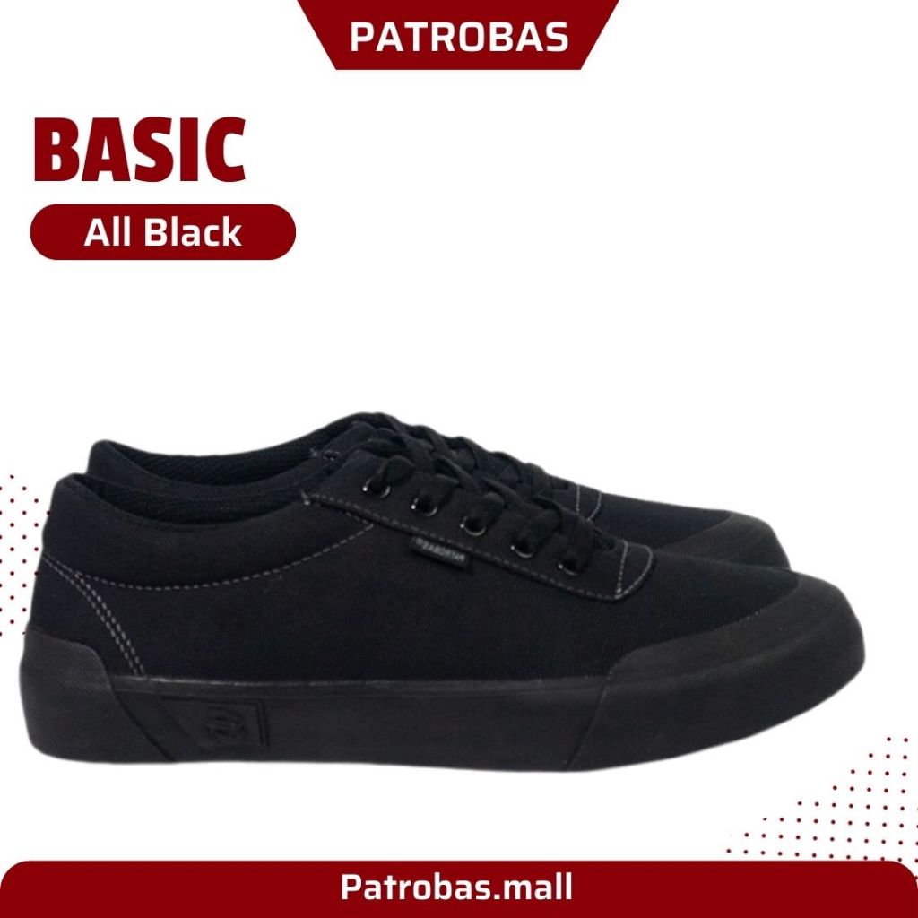Jual PATROBAS Basic All Black Sepatu Sneakers Casual Sekolah Pria Wanita Hitam Polos Original ...