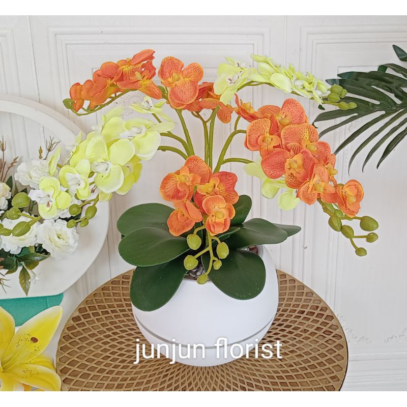 Jual bunga anggrek kain artificial pot bola//bunga anggrek murah 8 ...