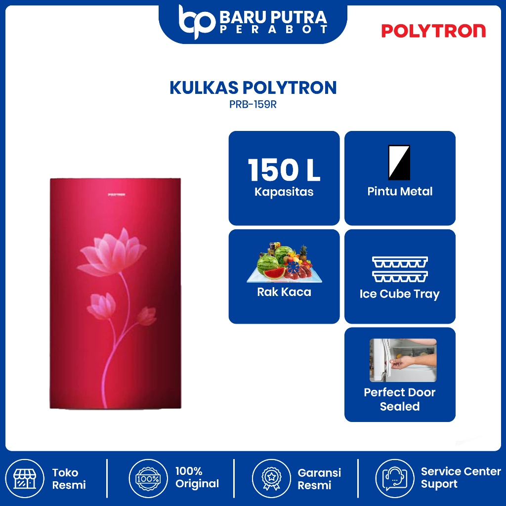 Jual Kulkas 1 Pintu Polytron PRB-159R / PRB-159B Metallic 150 Liter ...