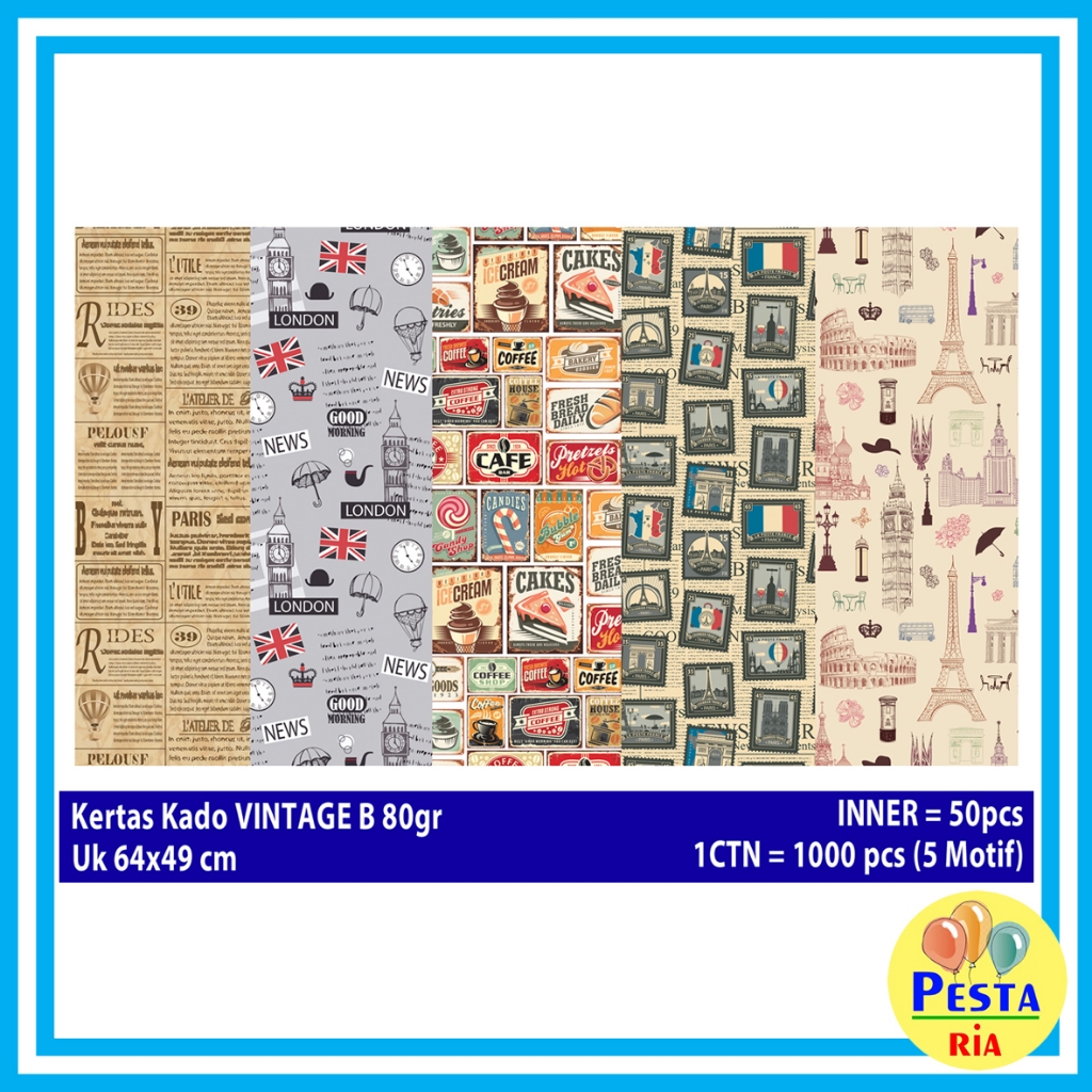 Jual MURAH !! / kertas kado VINTAGE B/ kertas kado PARIS / kertas kado ...