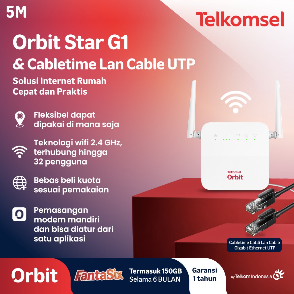 Jual Orbit Star G1 Bundling Cabletime CN60 LAN Cable Cat 6 UTP | Shopee ...