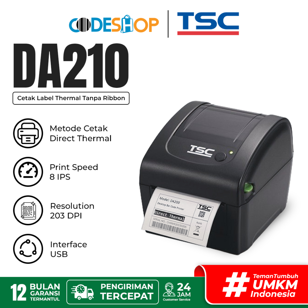 Jual Printer Label TSC DA210 Cetak Barcode Direct Thermal (8 IPS ...