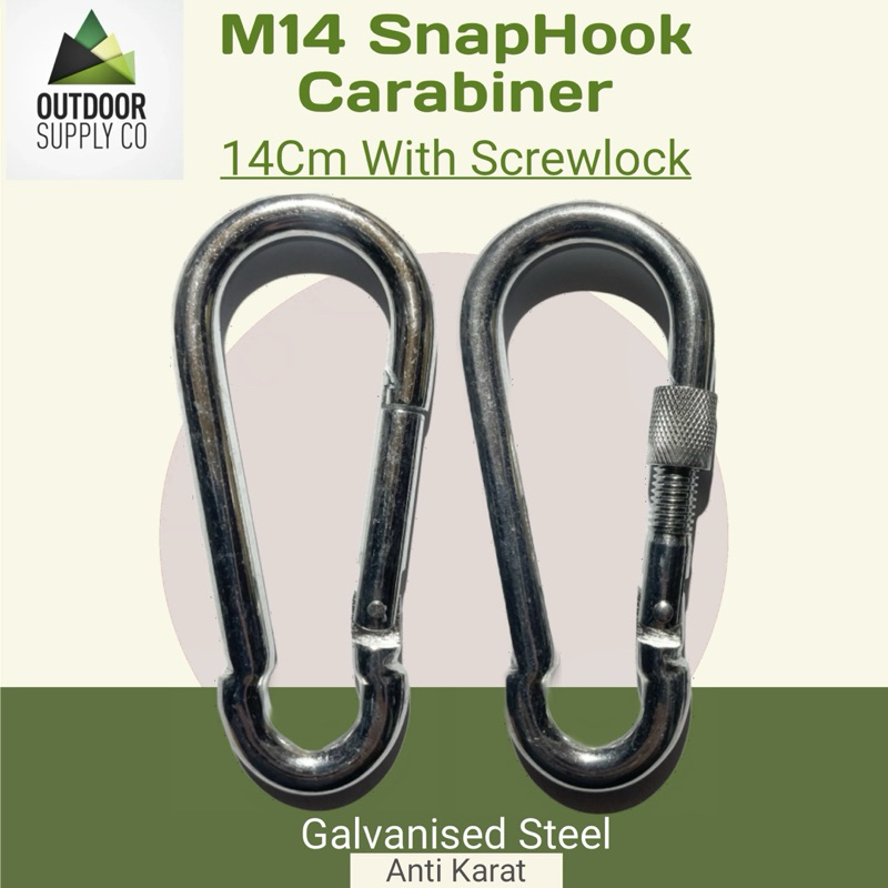 Jual Karabiner 14Cm Snap Hook Screw Lock Carabiner M14 Galvanised Steel ...