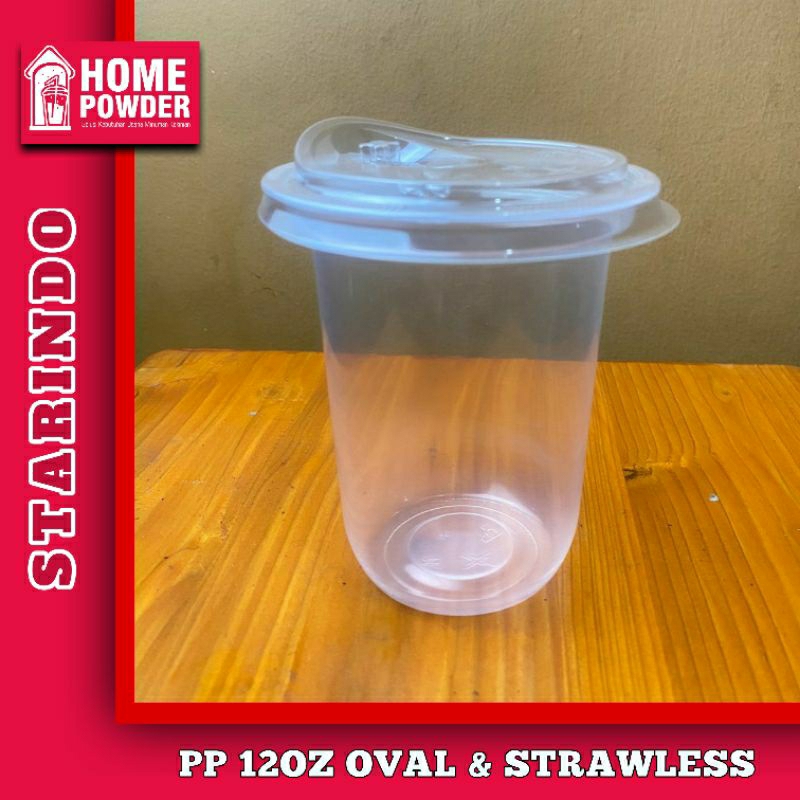 Jual Promo Satu Set Gelas Cup PP 12 Oz Oval dan Tutup Lid Strawless Starindo Gelas Cup Kopi ...