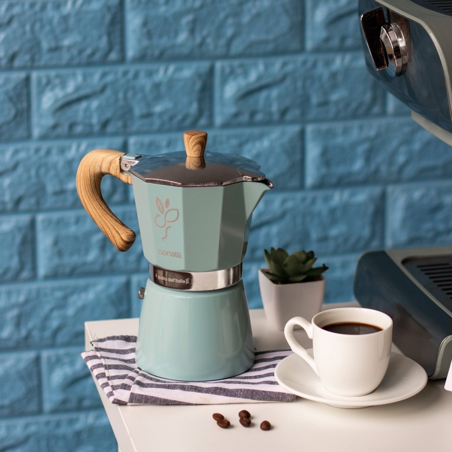 Jual TERRAMART 6 CUP MOKAPOT ALUMINIUM 300ML CONALLI MOKA POT KAYU ...