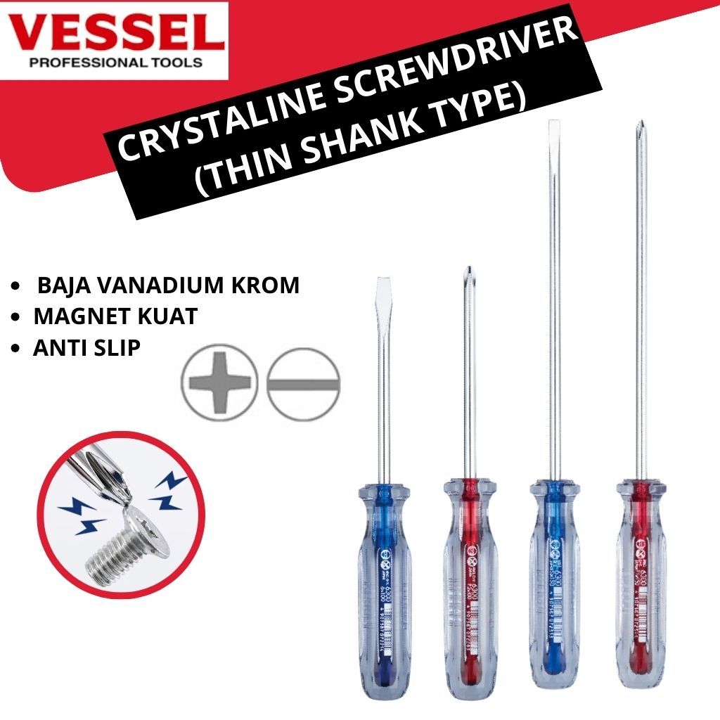 Jual Vessel Obeng Kristal CRYSTALINE Screwdriver Thin Shank Type No ...