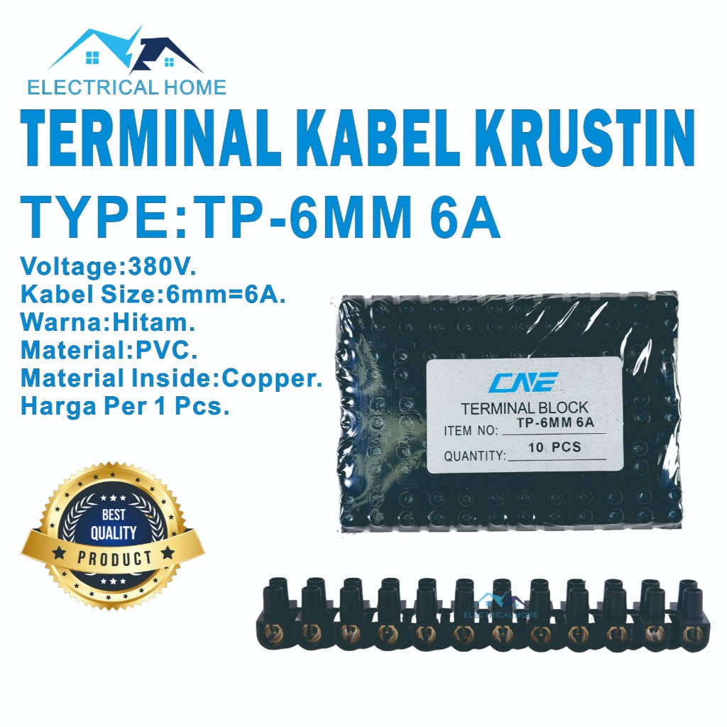 Jual TERMINAL KABEL KRUSTIN 6mm 6A/TERMINAL PLASTIK HITAM | Shopee ...