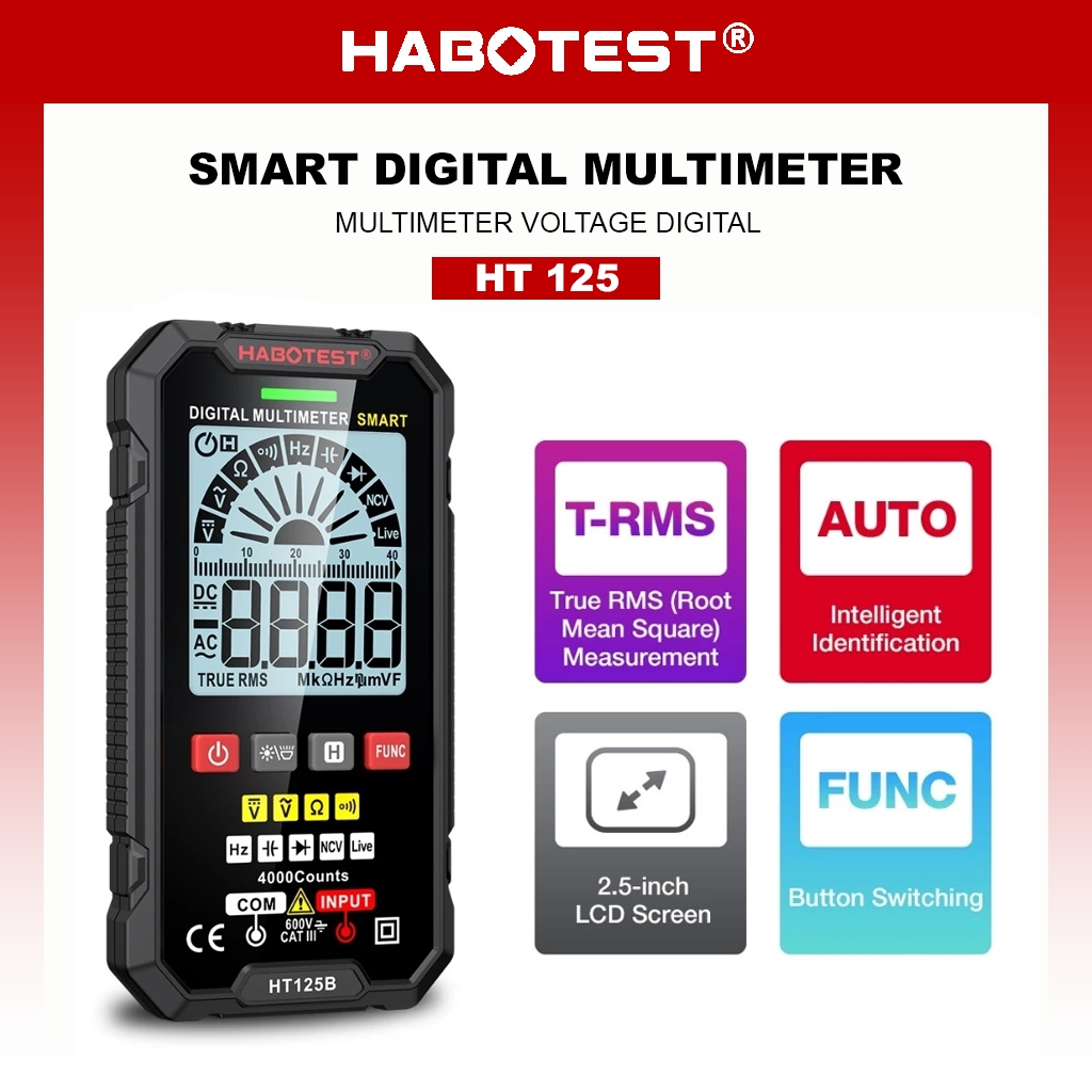 Jual HABOTEST Smart Multimeter Digital 600V AC/DC Voltmeter True RMS ...