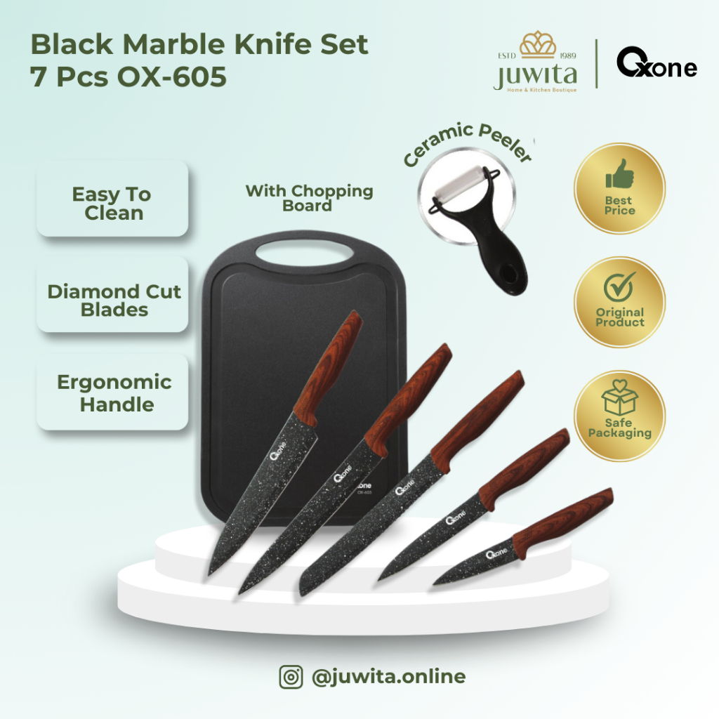 Jual OXONE OX605 Black Marble Knife Set Chopping Board | Shopee Indonesia