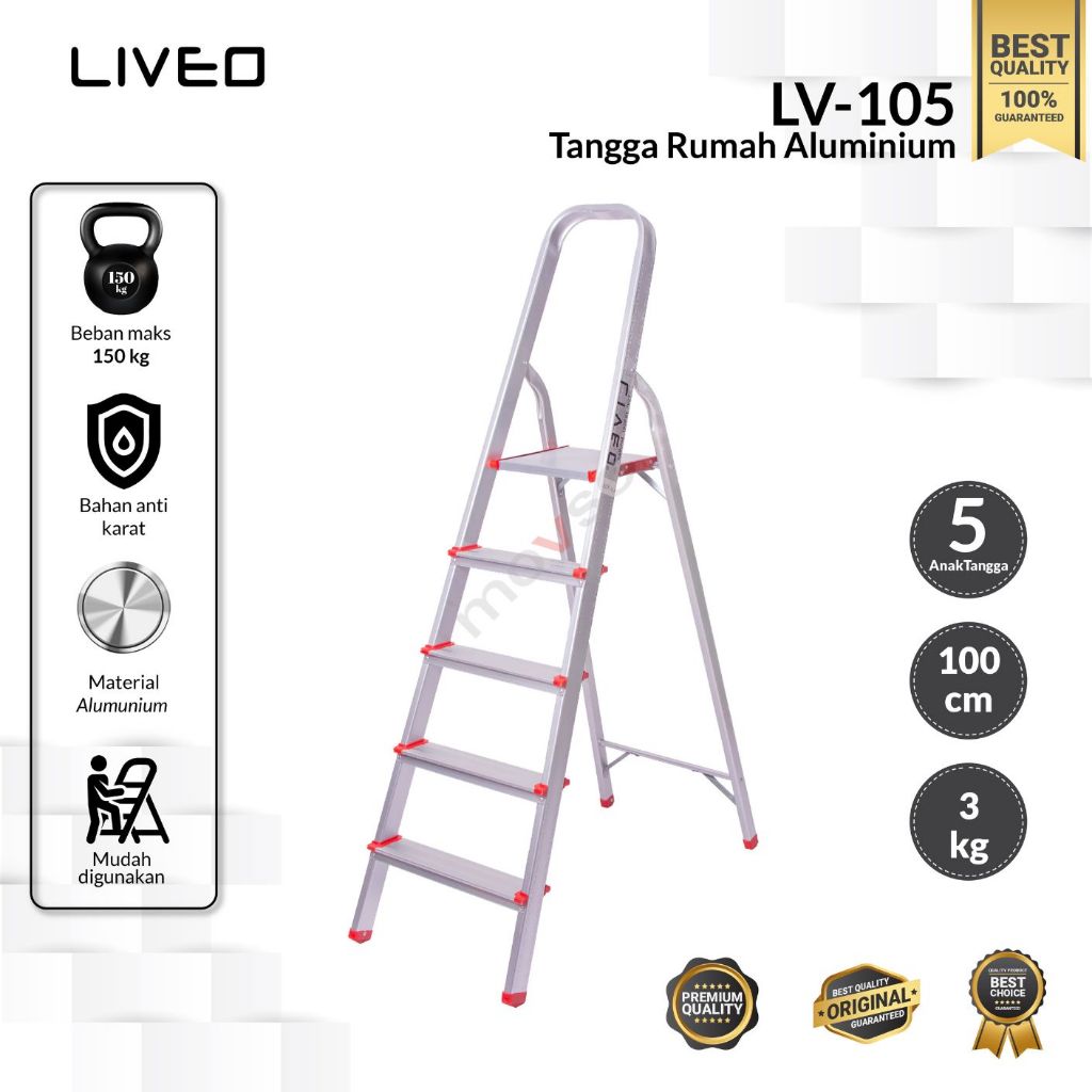 Jual Liveo - Tangga Lipat Aluminium LV-105 Tangga 5 (Lima) Step ...