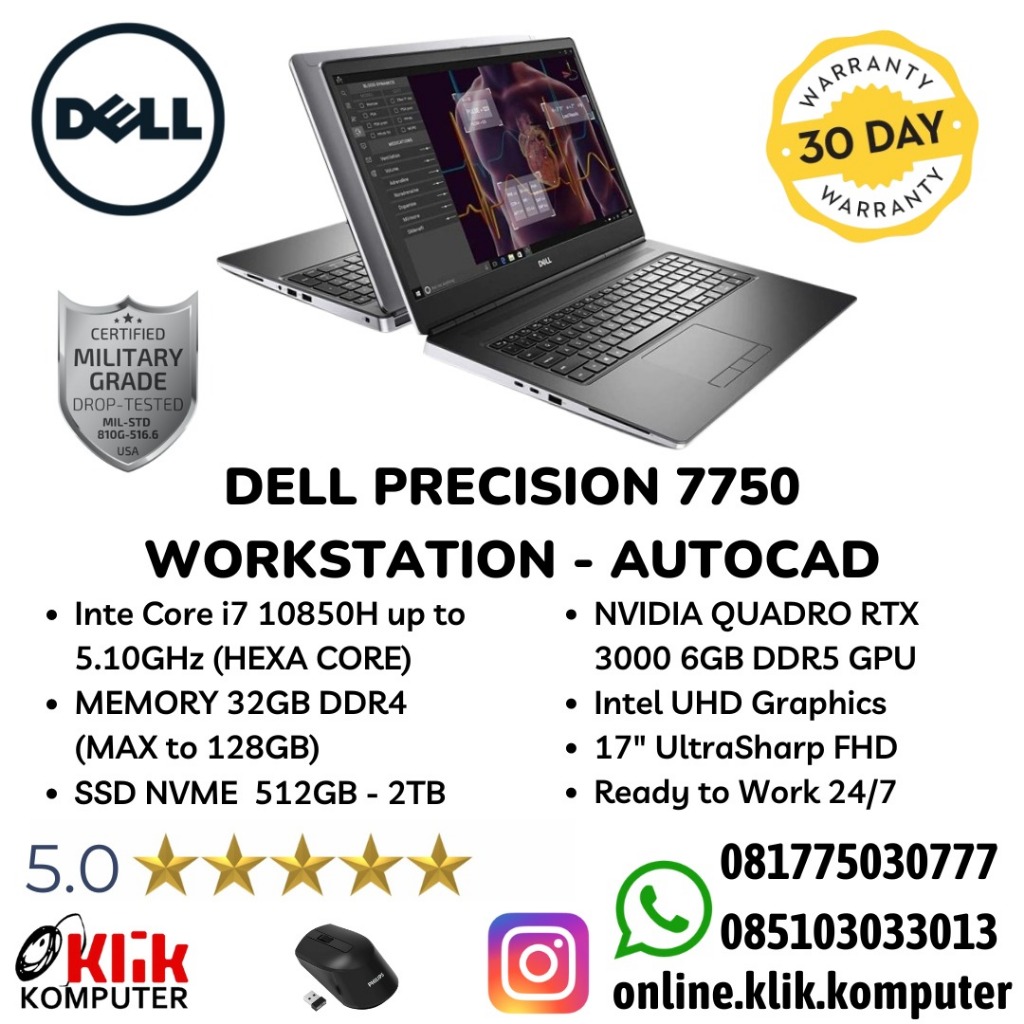 Jual Dell Precision 7750 WORKSTATION RTX 3000 RTX 5000 GPU AUTOCAD ...