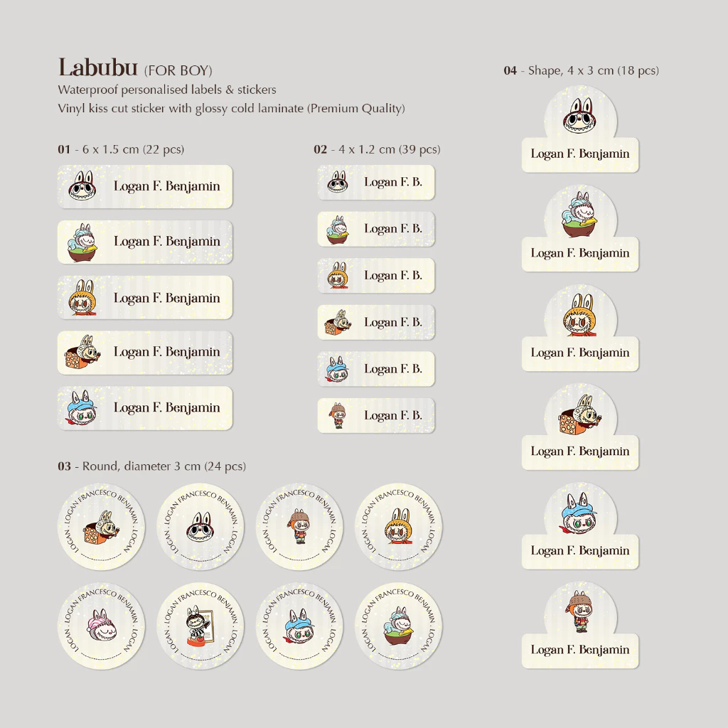 Jual LABUBU (for Boy) / STICKER NAMA SINGLE PACK (4 Bentuk , 4 Ukuran ...