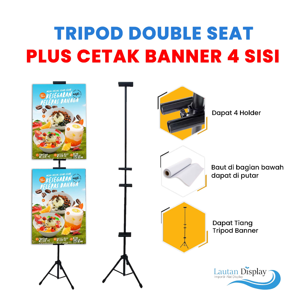 Jual Cetak Tripod Standing Banner 4 Sisi - Stand Baner Double Seat Besi ...