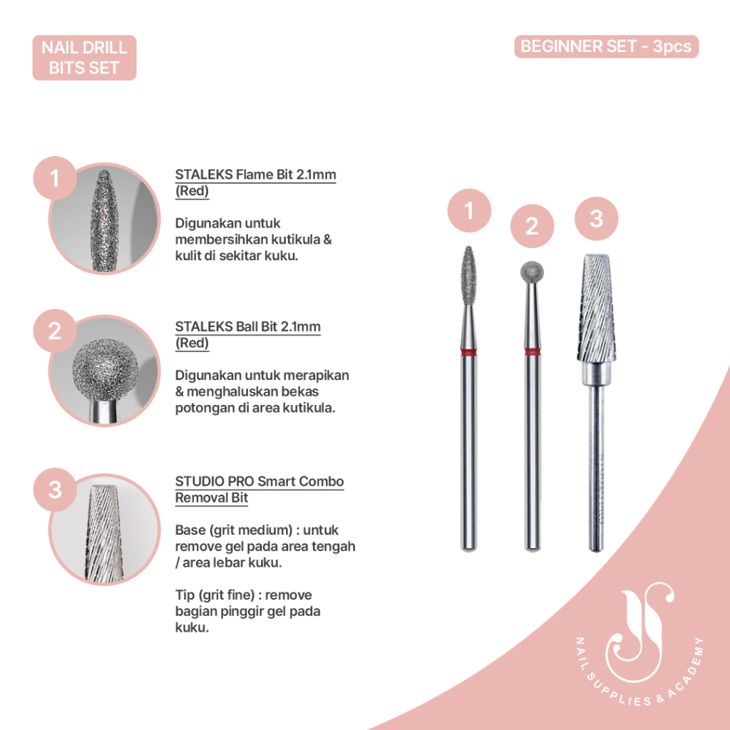 Jual 3pcs Beginner Nail Drill Bits Set Staleks Studio Pro Diamond Flame ...