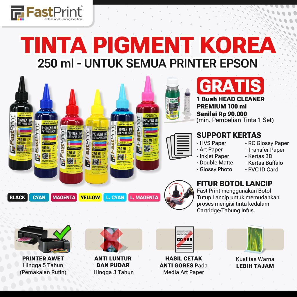 Jual Fast Print Tinta Pigment Art Paper Korea Tinta Epson 250 ML ...