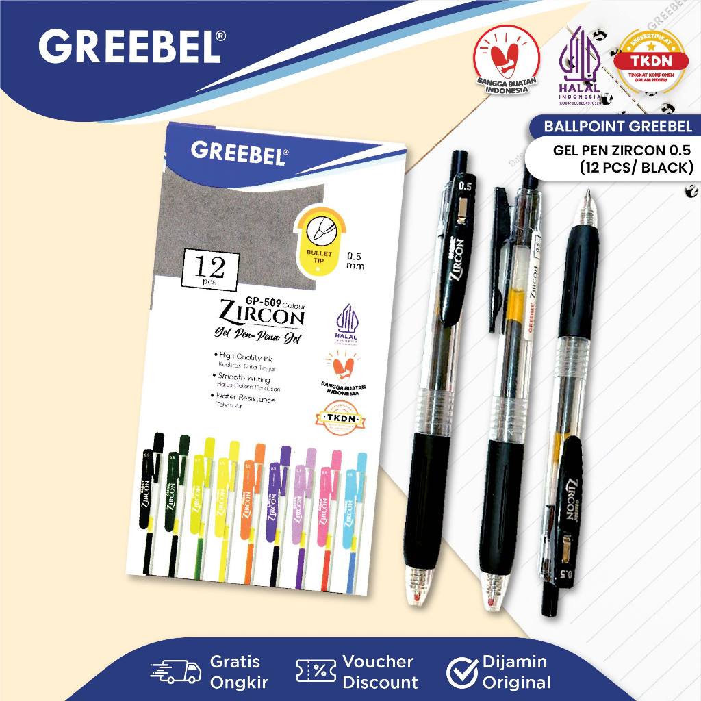 Jual GREEBEL PULPEN GEL / Gel Pen Zircon GP-509 0.5 Hitam / Ballpen Gel Ballpoint Bolpen Bolpoin ...