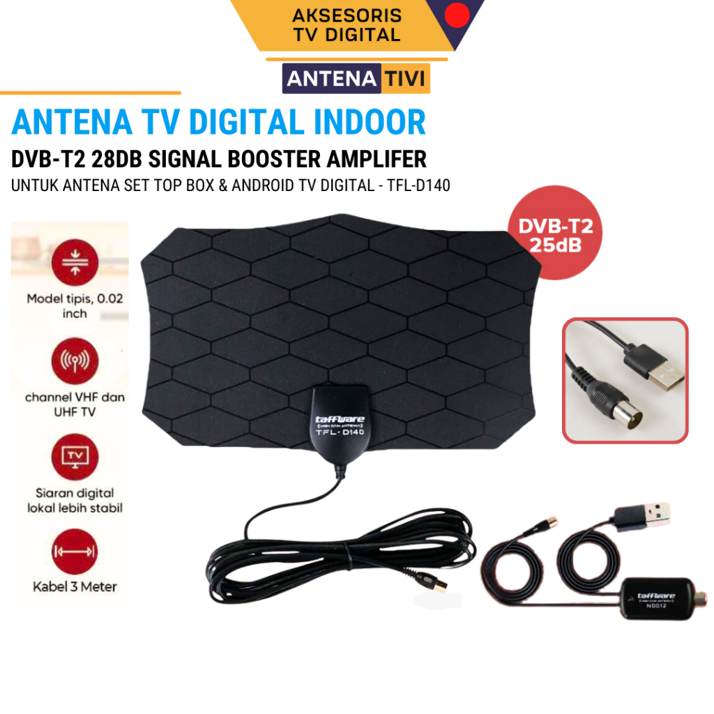 Jual NEW Antena TV Digital DVB-T2 25dB with Amplifier - TFL-D140 ...