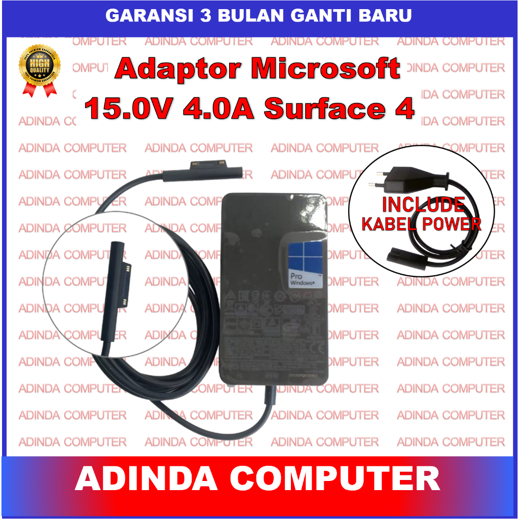 Jual Adaptor Charger Microsoft Surface Pro 3 4 15V 4.0A 65W 1706 ADPS4R ...