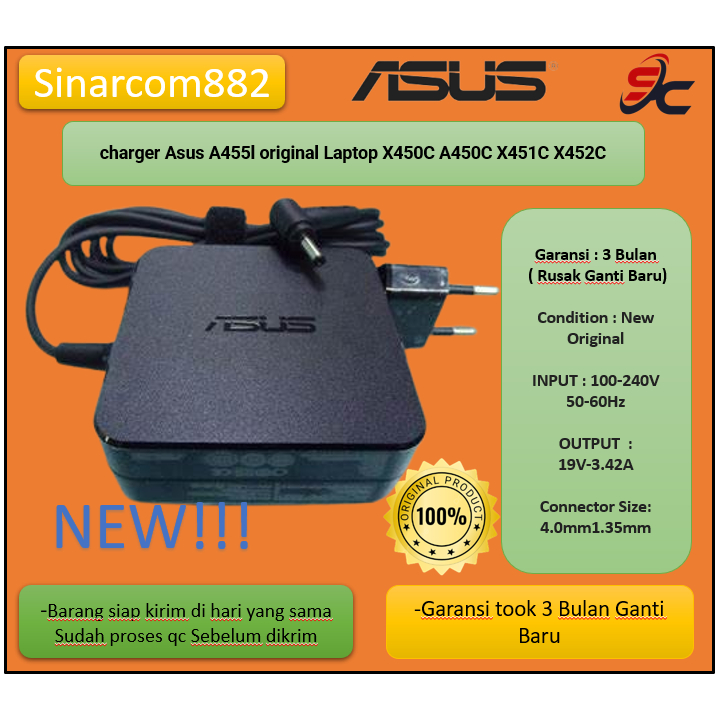 Jual Adaptor Charger Laptop Asus 100-240v 19v 3.42A ORI | Shopee Indonesia