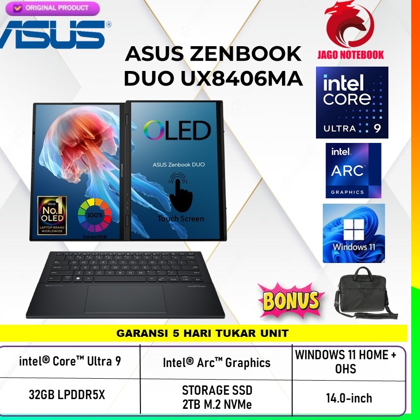 Jual ASUS ZENBOOK DUO UX8406MA OLED TOUCH ULTRA 9 185H 32GB 2TB W11+OHS ...