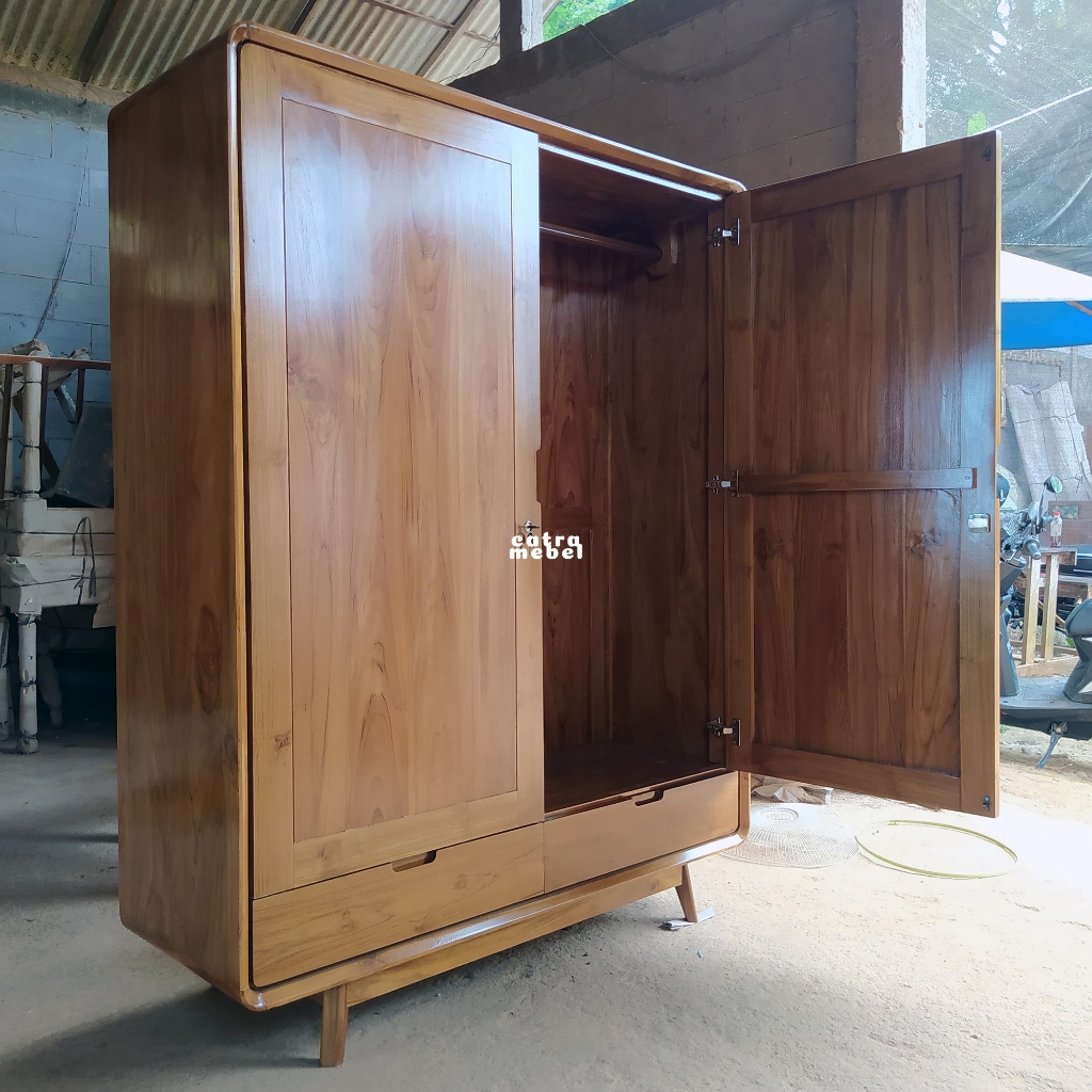 Jual Lemari Pakaian Kayu Jati 2 Pintu 2 Laci Model Minimalis Modern ...