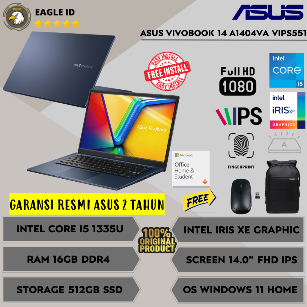 Jual Laptop Asus Vivobook 14 A1404VA VIPS551 Intel Core i5 1335U Ram ...