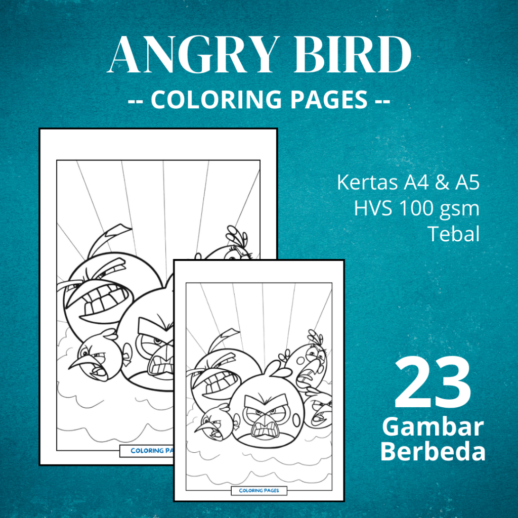 Jual DW18 Kertas Mewarnai ANGRY BIRD | Desain Indah Penghilang Stres & Relaksasi | Kertas HVS ...