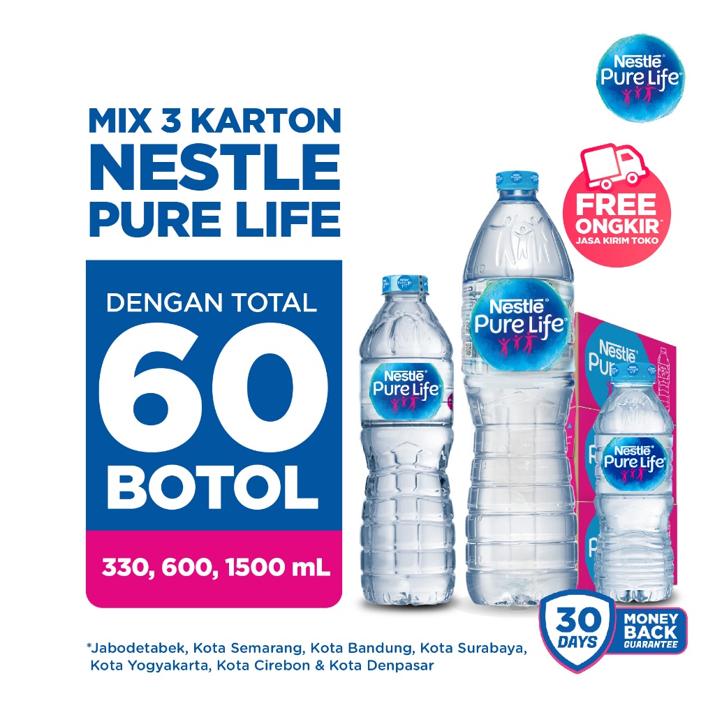 Jual Nestle Pure Life 3 Karton - 330, 600, 1500ml / Pure Life / Air Mineral / Air Mineral Botol ...