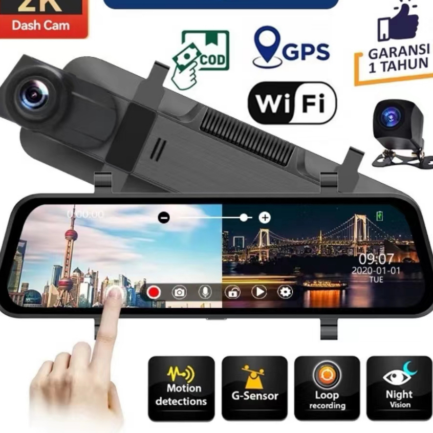 Jual Dashcam Mobil 2K HD 10 Inch Layar Sentuh IPS Night Vision Dual ...