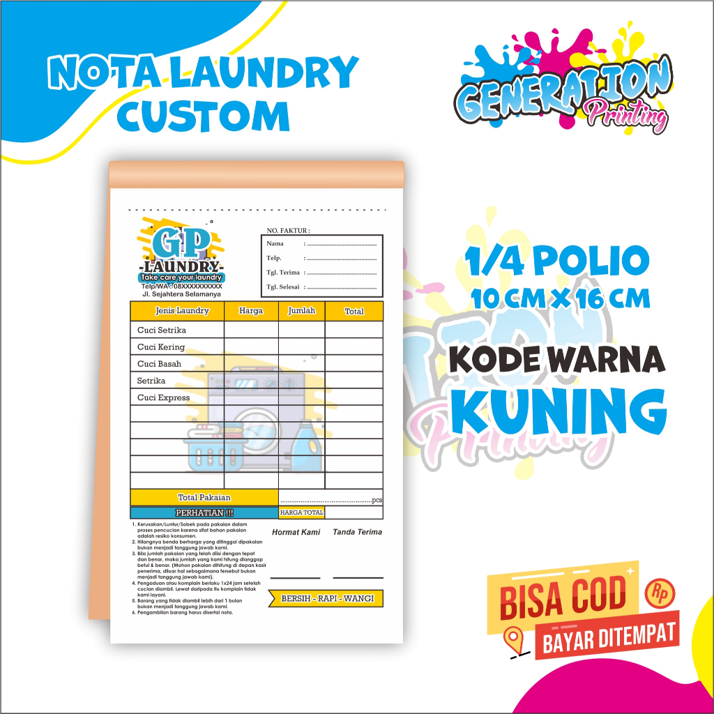 Jual NOTA BON LAUNDRY CUSTOM BISA PILIH DESAIN DAN WARNA GENERATION ...
