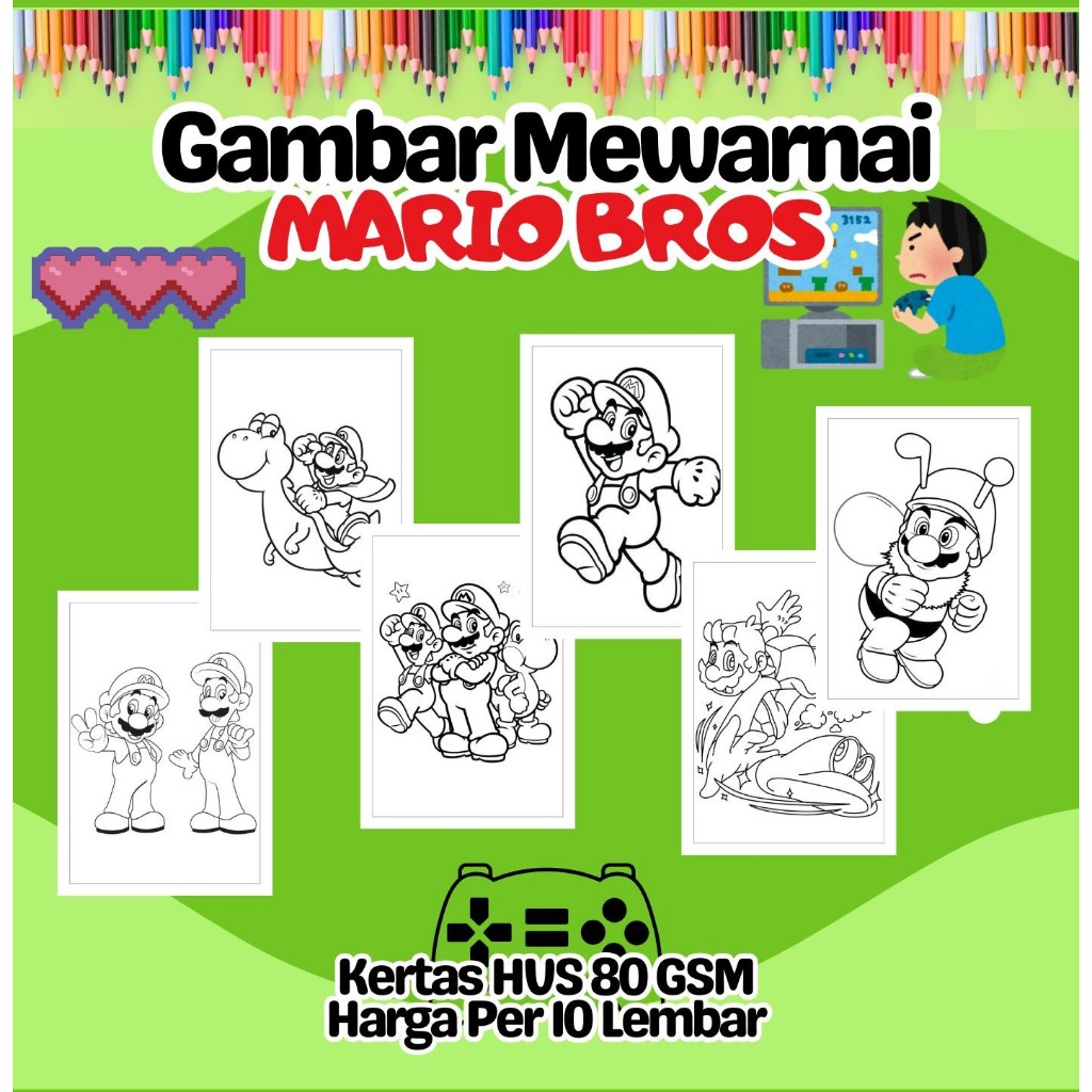 Jual Kertas Gambar Mewarnai SUPER MARIO BROS Murah - Anak Anak TK SD ...
