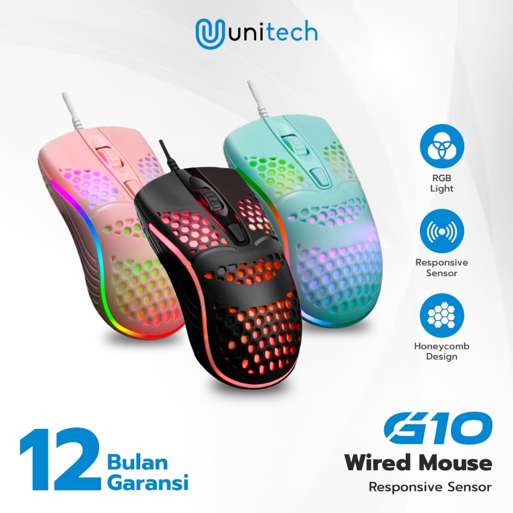 Jual Mouse Gaming Kabel Honey Comb Unitech G10 7 LED RGB Effects ...